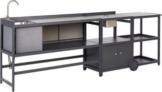 Beliani Gartenk&uuml;che 3-teilig Grau Aluminium Aufbewahrungsschrank Insel Sp&uuml;le Servierwagen Gartenk&uuml;che Kochstelle