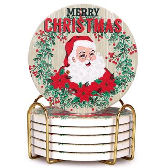 Generic 6 runde gr&uuml;ne Keramikuntersetzer mit Halter - modern, dekorativ, vielseitig, zum Verschenken geeignet(05,11cm)