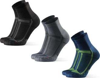 Danish Endurance 3 Paar Quarter Laufsocken,Kn&ouml;chelhohe Sportsocken f&uuml;r lange Distanzen, Unisex, Damen & Herren, Mehrfarbig (1xSchwarz/Grau, 1xBlau/Gelb, 1xGrau/Schwarz