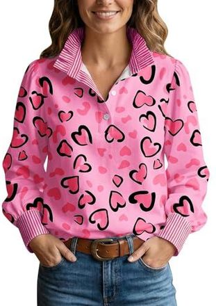 Generic 2026 Chemisier Femme Chic Et &Eacute;l&eacute;gant Saint-Valentin Tee Shirt Soft Manches Longues Haut Col en V Boutonn&eacute; Tunique Couleur Unie Chemisier Grande Taille