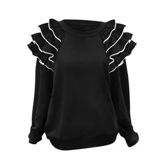 Generic Sweat-shirt de couleur unie pour femme - Haut uni - Sweat pour femme - Mode hiver - Manches irrégulières - Col rond - Pull solide et décontracté - Cou