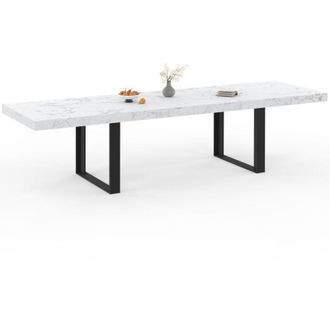 IDMarket Idmarket - Table &agrave; manger extensible phoenix rectangle 6-12 personnes plateau effet marbre blanc alaska 200-300 cm