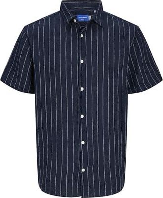 Jack & Jones Jorjoshua Loose Weave Shirt SS Chemise de Loisirs, Sky Captain/Stripes, L Homme