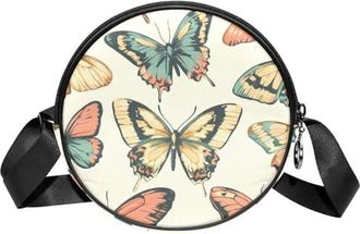 Generic Sac &agrave; bandouli&egrave;re rond pour femme, motif papillons color&eacute;s, petit sac &agrave; bandouli&egrave;re avec fermeture &eacute;clair, bretelles r&eacute;glables, sac &agrave; main rond d&eacute;cont