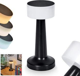 HOFSTEIN LED Tischleuchte Gallboda, dimmbare Tischlampe aus Kunststoff in Schwarz/Weiß, Tischleuchte mit Touchdimmer, USB-C Anschluß, An-/Ausschalter, Akku, 1 