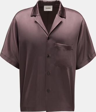 Nanushka Herren - Kurzarmhemd Yuki Kubanischer Kragen dunkelbraun