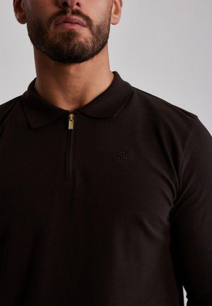 Siksilk Poloshirt SikSilk Herren Braun LS Zip Polo T-Shirt
