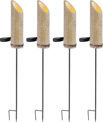 Globo Lighting Steckleuchte Bambus Solarleuchte Erdspie&szlig; Bambuslampe Solar, Dekor-Stanzungen, gr&uuml;n, LED warmwei&szlig;, DxH 12x79,5 cm, 4er Set