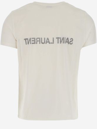 Saint Laurent Mens Cotton T-Shirt With Logo White T-Shirts And Polos