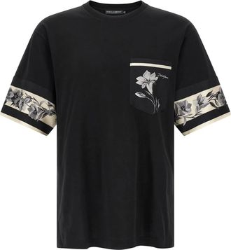 Dolce & Gabbana Homme, Tops, Noir, Taille: XL T-shirt en coton et soie avec imprim&eacute;