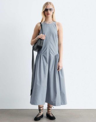 & Other Stories Robe longue fronc&eacute;e &agrave; taille basse - Gris-Vert
