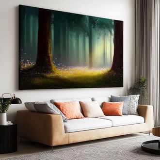 Generic Leinwand Bilder Mystischer Wald Fantasie B&auml;ume, 120 x 80 cm Leinwandbilder - Bild auf leinwand - Wandbild XXL gro&szlig; Wandbilder f&uuml;r Wohnzimmer Schlafzim