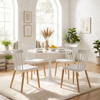 IDIMEX Essgruppe Loire/RAVI mit rundem Tisch und 4 St&uuml;hlen, Wei&szlig; - Esstisch 100 cm mit 4 St&uuml;hlen, platzsparende Esszimmerm&ouml;bel im modernen Landhaus-Stil, ide