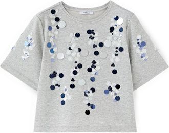 Motivi Femme, Tops, Gris, Taille: 42 FR SweaT-shirt court en jersey avec maxi sequins