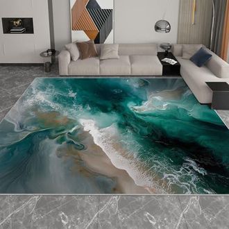 Generic Abstrait Tapis Salon 120 x 170 cm, Tapis Motif Imprimés Plage Tourbillons Lignes, Antidérapant Lavable paillasson Doux à Poil Court, paillasson Bleu D