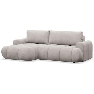 Selsey Selsey Ombo Mini - Ecksofa mit Schlaffunktion, Bettkasten und Boucl&eacute;-Bezug, Graubeige, links