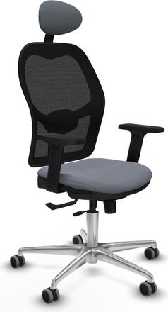Piqueras y Crespo Grauer Schreibtischstuhl mit 2D-Armen, h&ouml;henverstellbare Lendenwirbelst&uuml;tze und festes Kopfteil, ausgestattet mit Syncro/Traslack und eingespritztem S