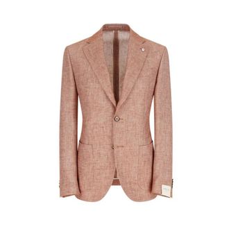 Lubiam Baumwoll Leinen Blazer Ziegelrot Regular Fit - - Jackets - Herren - Braun - 2XL
