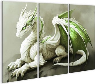 Islandburner Bild auf Leinwand Weißer Drache mit grünen Akzenten für Wohnzimmer Fantasy-Liebhaber Kunstgalerie Bilder Wandbilder Poster
