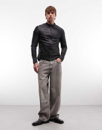 AllSaints Colt - Veste en cuir &agrave; fermeture &eacute;clair - Noir
