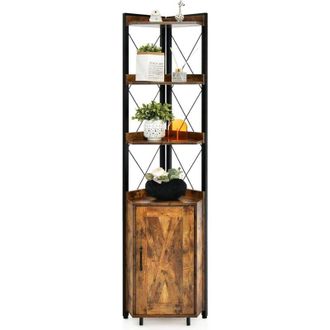 Costway Costway - Eckregal stehend, 6 Ebene, mit T&uuml;r&Ablagen, Hochschrank schmal, B&uuml;cherregal 48x32x180cm