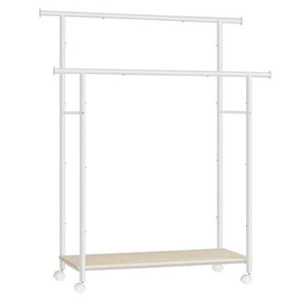 Songmics Portant à Vêtements avec Roulettes, Porte-manteau avec Étagère, Longueur 98,5 cm, Capacité Totale 100 kg, Cadre en Acier, pour Chambre, Dressing, Beig