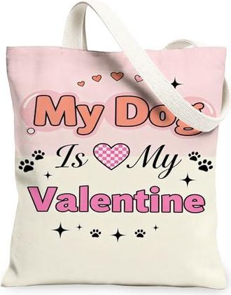 Generic Sacs fourre-tout en toile avec motif empreintes de pattes en forme de coeur, sacs d&eacute;picerie r&eacute;utilisables, style vintage pour la Saint-Valentin, lavag