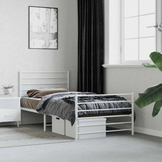 vidaXL Bettgestell mit Kopf- und Fu&szlig;teil Metall Wei&szlig; 90x200 cm Vidaxl