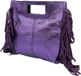 Migura Sac &agrave; main &eacute;l&eacute;gant pour femme vintage &agrave; franges en cuir italien spacieux mode &eacute;t&eacute; id&eacute;al pour les voyages et les occasions sp&eacute;ciales Violet fonc&eacute;, viol