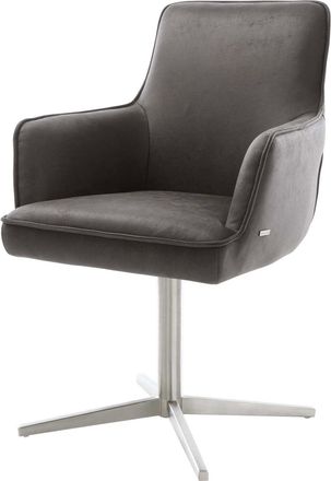 DELIFE Esszimmerstuhl Heira-Flex mit Armlehnen Fu&szlig;kreuz Edelstahl Mikrofaser Anthrazit Vintage 360&deg; drehbar Taschenfederkern