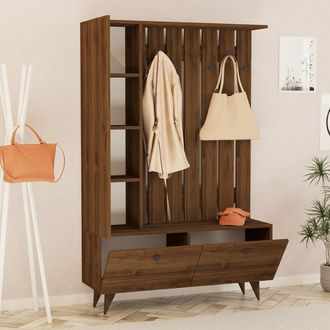 Dmora Mobile Da Ingresso Cairate, Appendiabiti, 6 Ripiani, Apertura A Ribalta, Battente, 112x35x170h Cm Marrone Noce