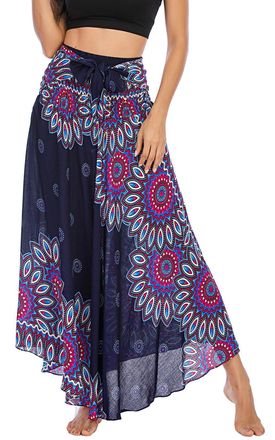 Feoya Lang Boho Rock Damen Gedruckter Maxi Rock Dehnbarer Kleider Freizeit Urlaub Sommerrock Strandkleider - Muster 29