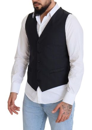 Dolce & Gabbana Mens Black Wool Stretch Waistcoat Formal Vest Clothing