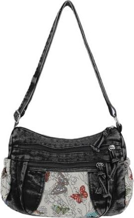 Generic Sac &agrave; bandouli&egrave;re en denim avec sangle r&eacute;glable, sac &agrave; main avec fermeture &eacute;clair, sac &agrave; bandouli&egrave;re pour femme, travail, shopping, voyage, Noir, 270.