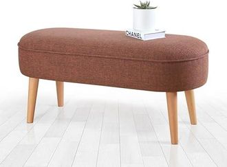 Atelier Del Sofa Claret Red Pouffe, 100% Linen, 100 x 40 x 47 cm | 6 cm Orthopedic Sponge, Wooden Legs | Bohemian & Scandinavian Style for Home & Hotel Decor