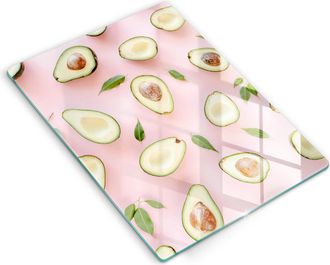Generic Wallfluent Sechseckig Hartglas Schneidebrett Robuste 40x52 cm Für küche mit Motiv Anti-Rutsch-Pads Gehärtetem Glas - Avocado-Muster