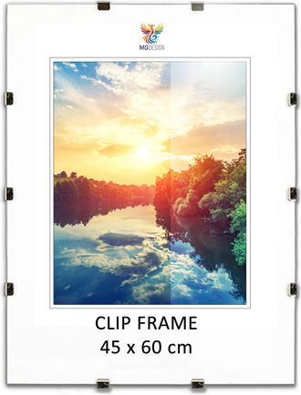 MG Design Cliprahmen 45 x 60 cm - rahmenloser Bilderrahmen mit Acrylglas & HDF R&uuml;ckwand - f&uuml;r Fotos, Poster & Puzzle, vertikal & horizontal