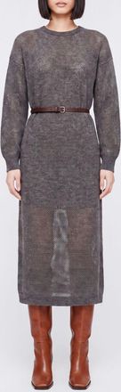 Brunello Cucinelli Robe midi en maille en m&eacute;lange de mohair avec ceinture et col rond