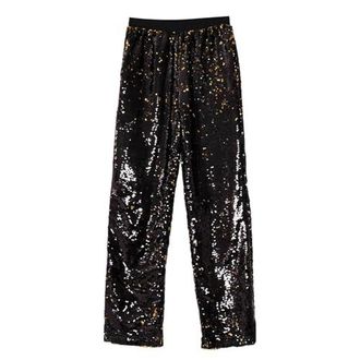 Generic Pantalon &agrave; paillettes pour homme - Jambe large - Taille &eacute;lastique - Pantalon de danse Hip Hop Sparkly Clubwear Disco Jogging, BK1., XL
