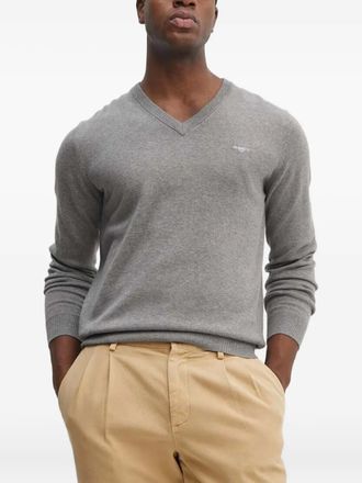 GANT pull à logo brodé et col v - Gris
