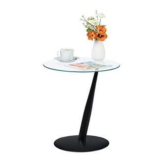 Relaxdays Beistelltisch, runder Couchtisch, H x D: 49 x 45 cm, Glas & Stahl, f&uuml;r Wohnzimmer, moderner Sofatisch, schwarz