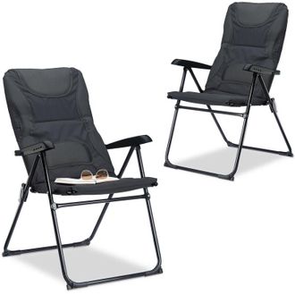 Relaxdays 2x Campingstuhl gepolstert, Klappstuhl, Picknickstuhl, Faltstuhl, Angelstuhl, Gartenstuhl, HxBxT: 107 x 60 x 68 cm, grau