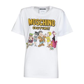 Moschino Femme, Tops, Blanc, Taille: 38 FR T-shirt oversize avec thème Flinstones