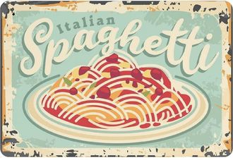 IUBBKI Italienisches Spaghetti-Blechschild, Metallschild, Kunst zum Aufhängen, Eisenmalerei, Retro, Zuhause, Küche, Garten, Garage, Wanddekoration