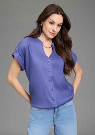 Boysen's Hemdbluse BOYSENS, Damen, Gr. 52/54, blau, Web, Obermaterial: 100% Viskose, oversize, V-Ausschnitt, Blusen Hemdbluse, im Oversized-Style mit Ballonsau