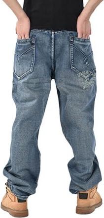 ORANDESIGNE Homme Hip Hop Jeans Style Hipster Graffitis Impression Baggy Jeans Urbain Skate Denim Pantalons L&acirc;che Fit Jambe Droite Cargo Pantalon R&eacute;tro Broderie Z