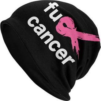 Generic Homme Femme Bonnet &Agrave; Revers Fuck Cancer - Sensibilisation Au Ruban Rose Bonnet dhiver Classique Bonnets Tricot&eacute; Chaud Hiver Chapeaux pour Cyclisme Quo