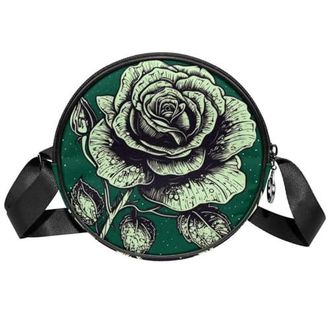 Generic Sac &agrave; bandouli&egrave;re Circle pour femme, petit sac &agrave; bandouli&egrave;re vert et noir, avec fermeture &eacute;clair, bretelles r&eacute;glables, sac &agrave; main rond d&eacute;contract&eacute; pou