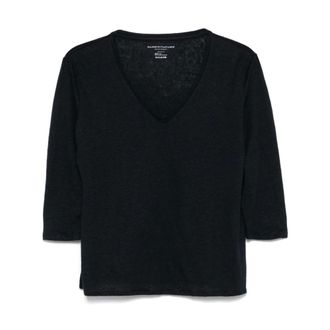 Majestic Filatures Femme, Pulls, Bleu, Taille: 40 FR V-neck Tricots