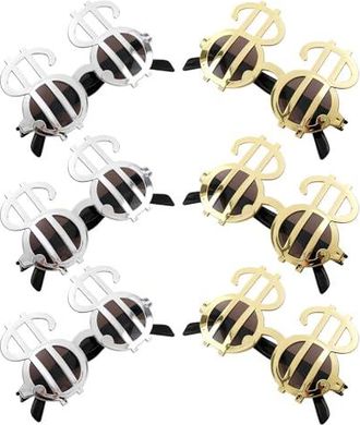 Hemoton SAFIGLE Lot de 6 Lunettes de F&ecirc;te &agrave; Symboles en Plastique Taille Unique pour Adultes 3 Dor&eacute;es 3 Argent&eacute;es Accessoires Photomaton et Cosplay pour Soir&eacute;